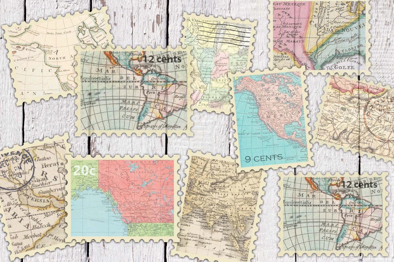 Printable Vintage Maps Stamps Vintage Ephemera Fussy Cut - Etsy