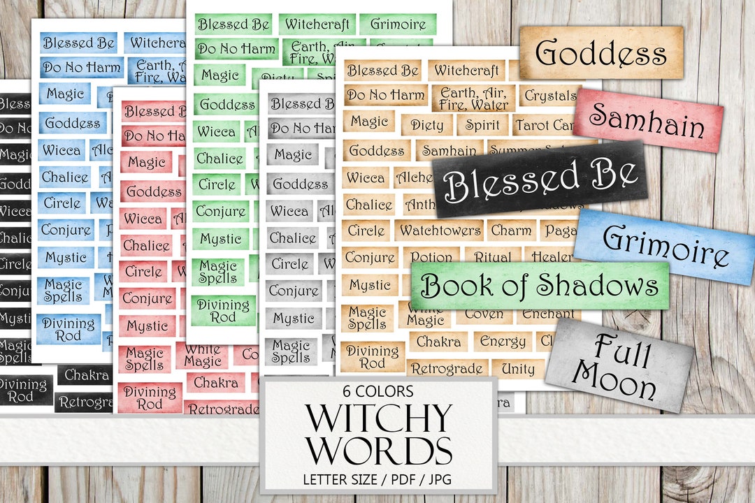 Printable Witch Word Scraps, Junk Journal, Grunge, Grimoire, Pagan ...