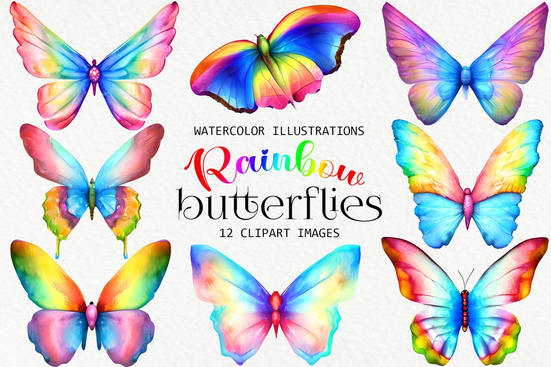 Watercolor Rainbow Butterflies Clipart Pack, Butterfly PNG, Clip Art ...
