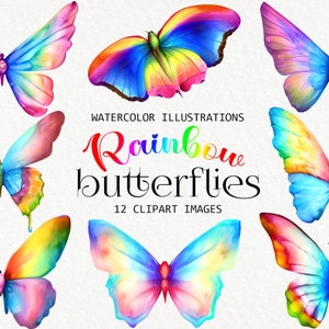 Watercolor Rainbow Butterflies Clipart Pack, Butterfly PNG, Clip Art ...