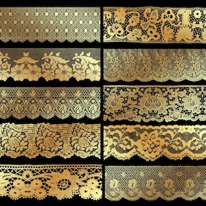 Gold Lace Borders, Lace Edge Clipart, PNG Lace, Gold Foil, Scrapbook ...