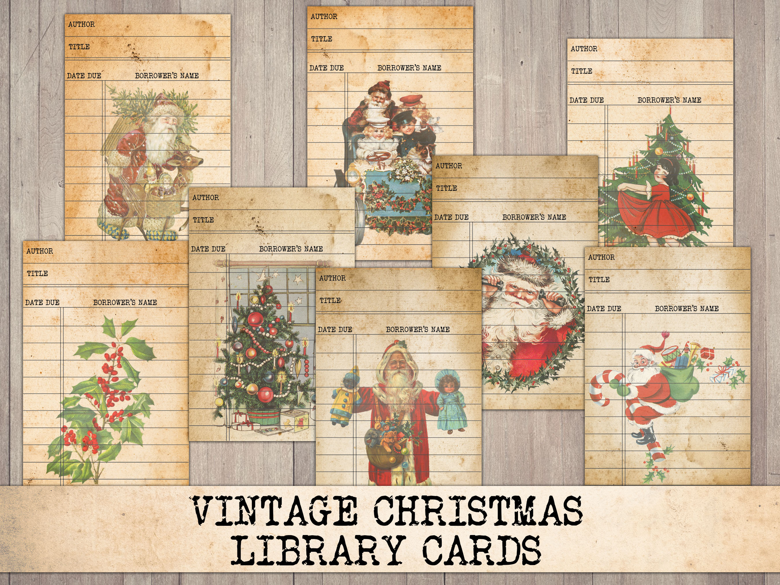 Printable Vintage Christmas Library Cards Fussy Cut Ephemera - Etsy