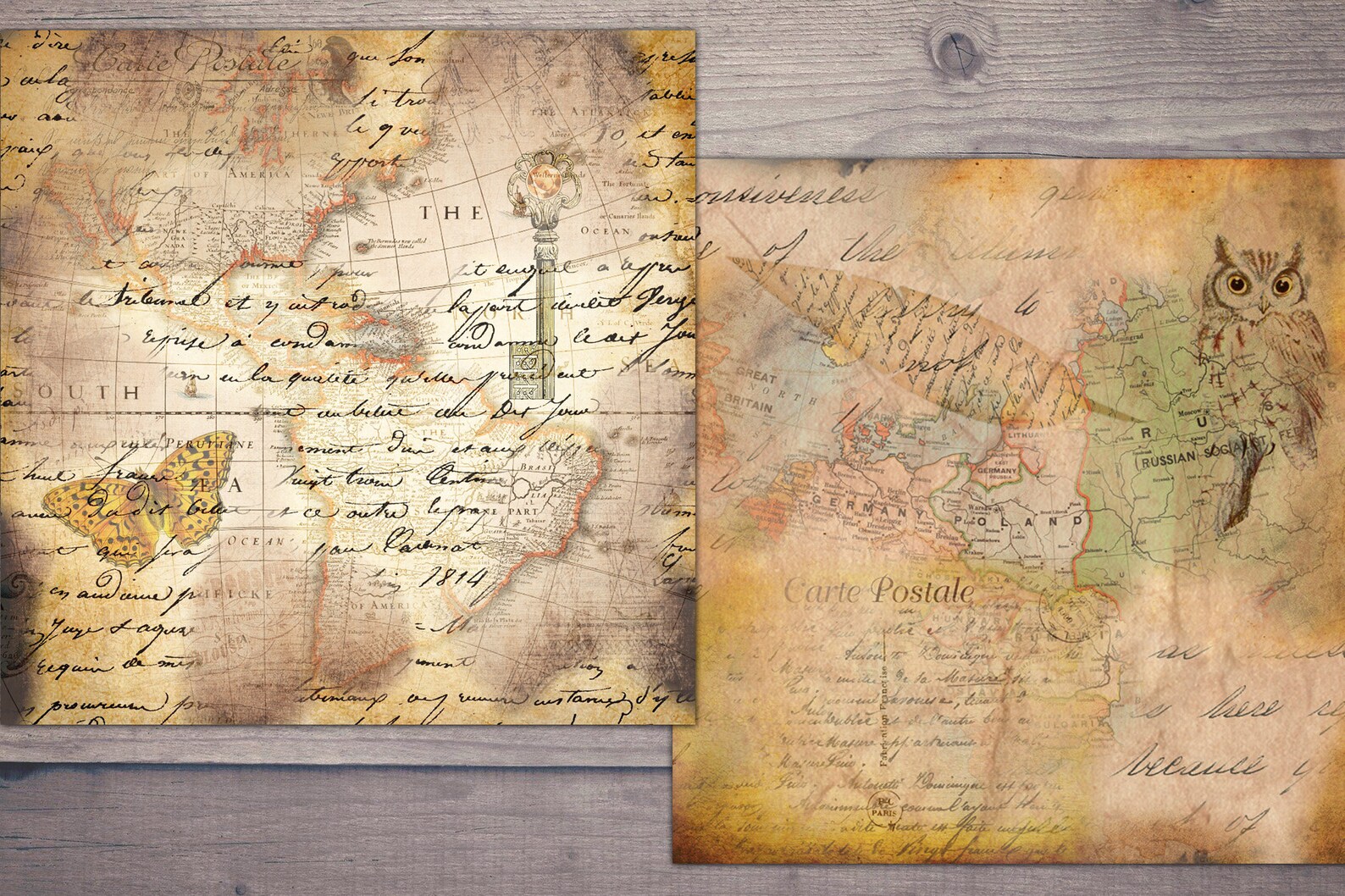 Digital Maps and Old Writing Collage Papers Printable Vintage | Etsy