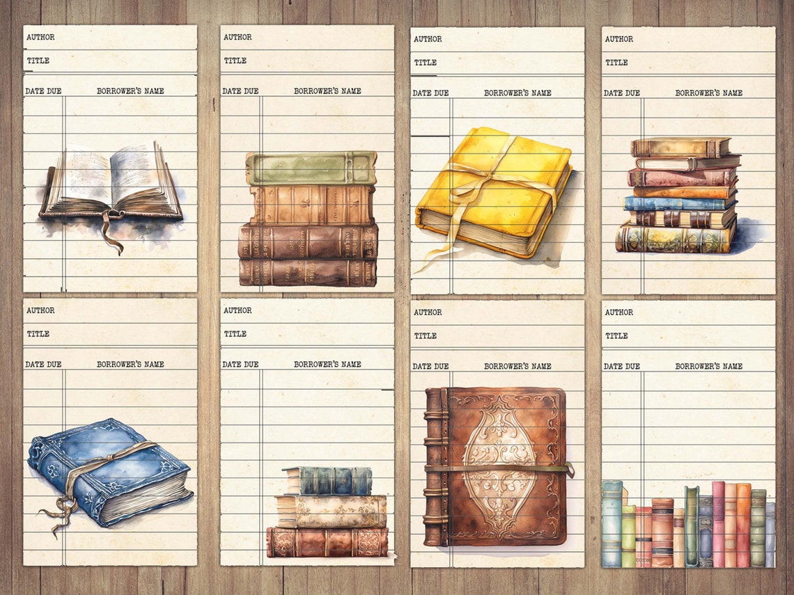 Vintage Books Library Cards: Junk Journal Ephemera (digital Download ...