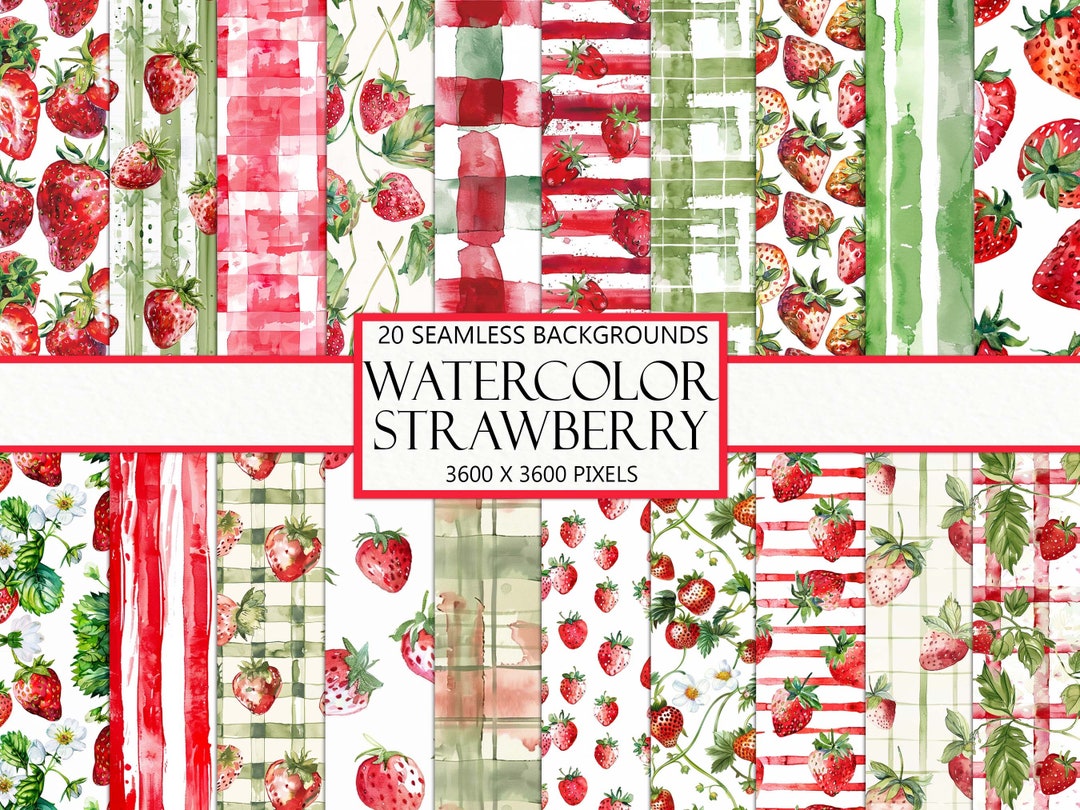 Watercolor Strawberry Seamless Patterns: Scrapbook Paper (digital ...