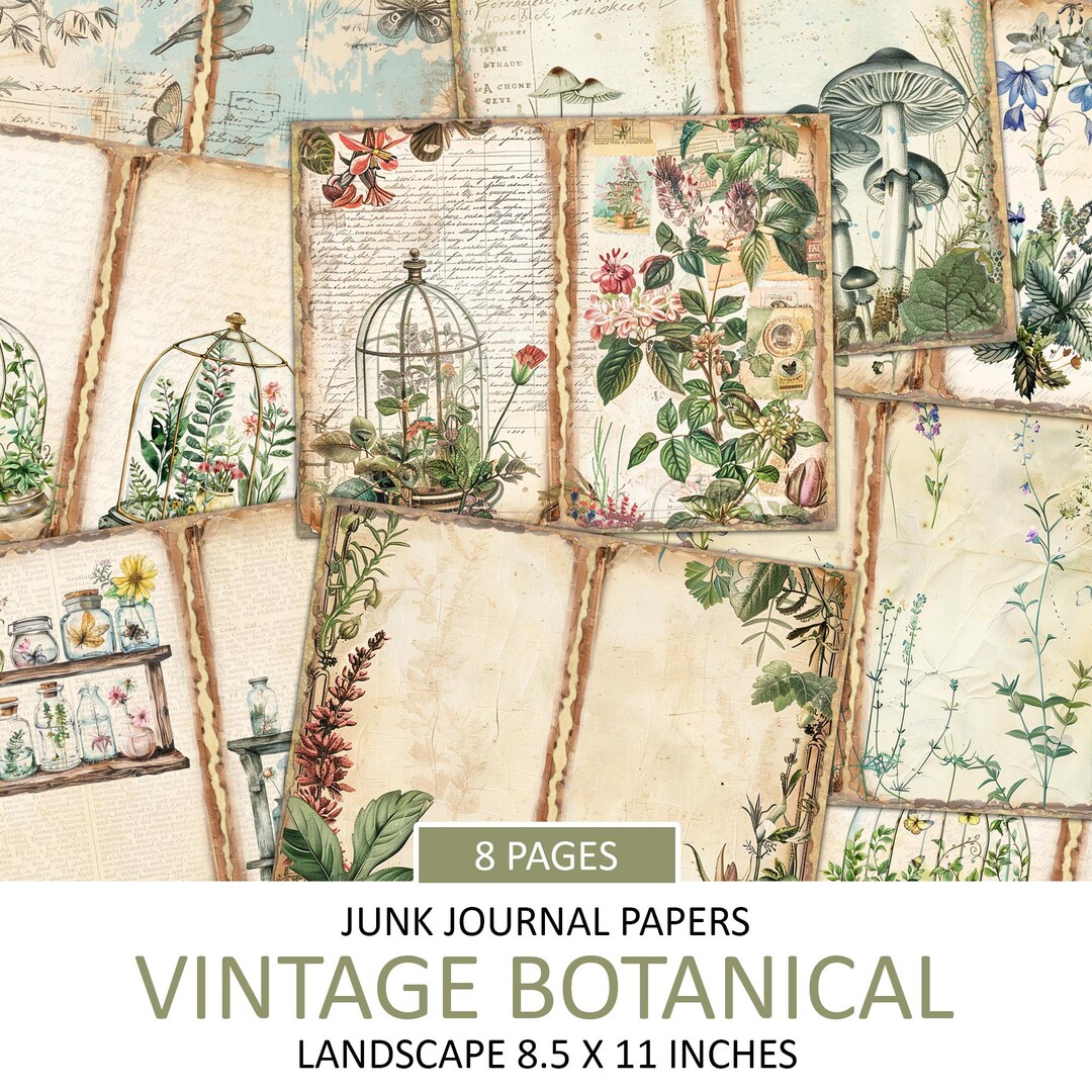 Vintage Botanical Junk Journal Paper: Antique Greenery (digital ...