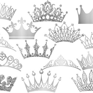 Silver Sparkle Crowns Clipart: Royalty Tiara PNG (commercial Use ...