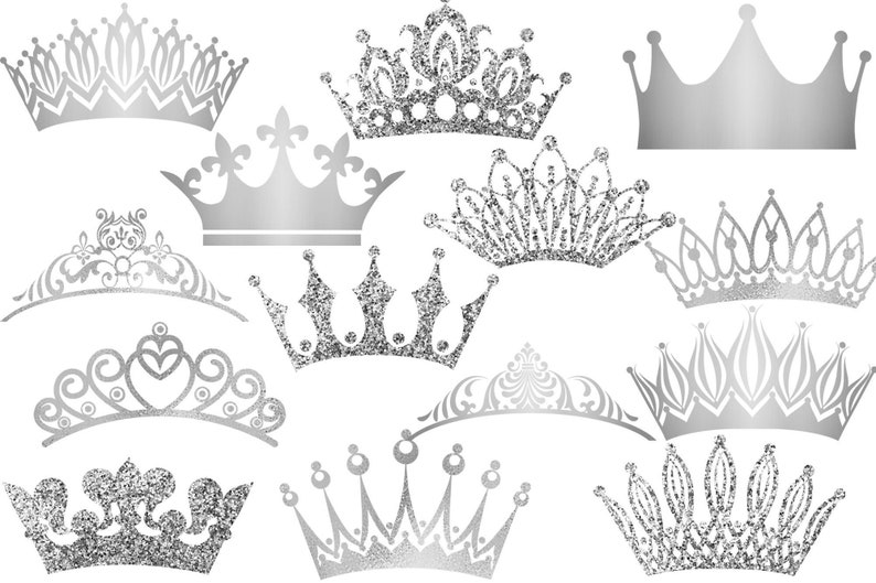 Silver Sparkle Crowns Clipart: Royalty Tiara PNG (commercial Use ...