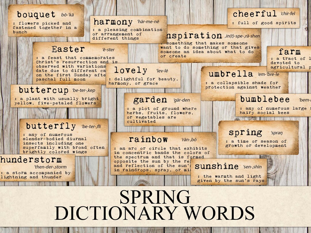 Spring Dictionary Words, Printable Junk Journal Ephemera, Grunge ...