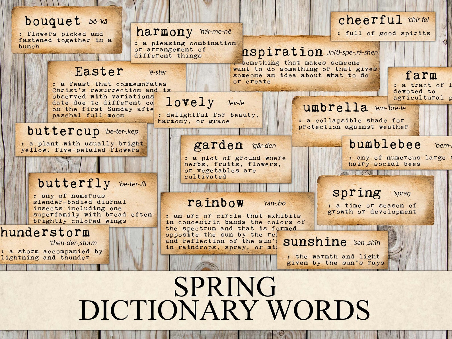 Spring Dictionary Words, Printable Junk Journal Ephemera, Grunge ...