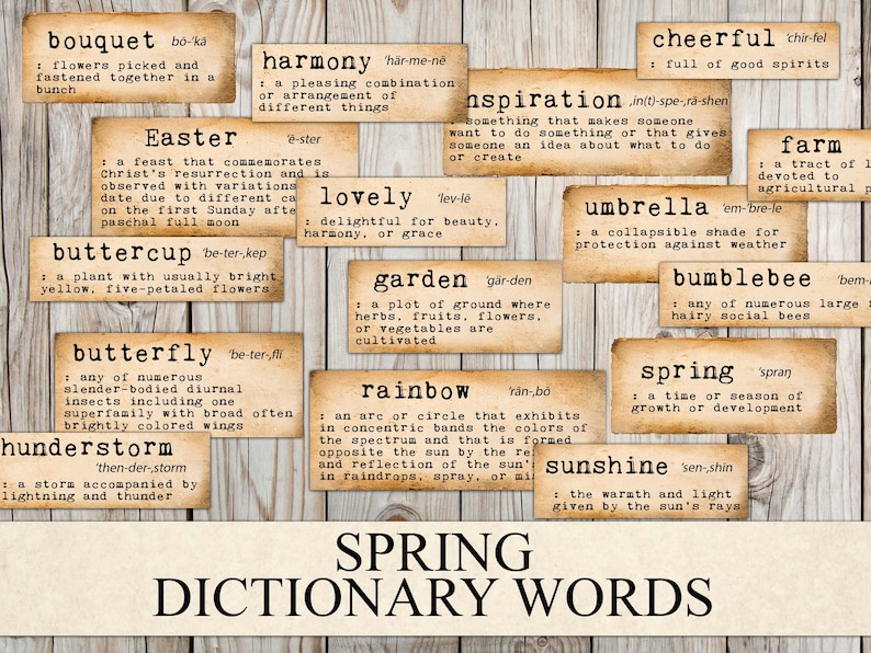 Spring Dictionary Words Printable Junk Journal Ephemera - Etsy
