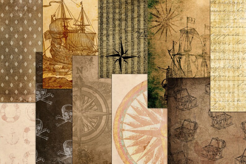 Vintage Pirate Papers Antique Backgrounds Scrapbook Junk - Etsy