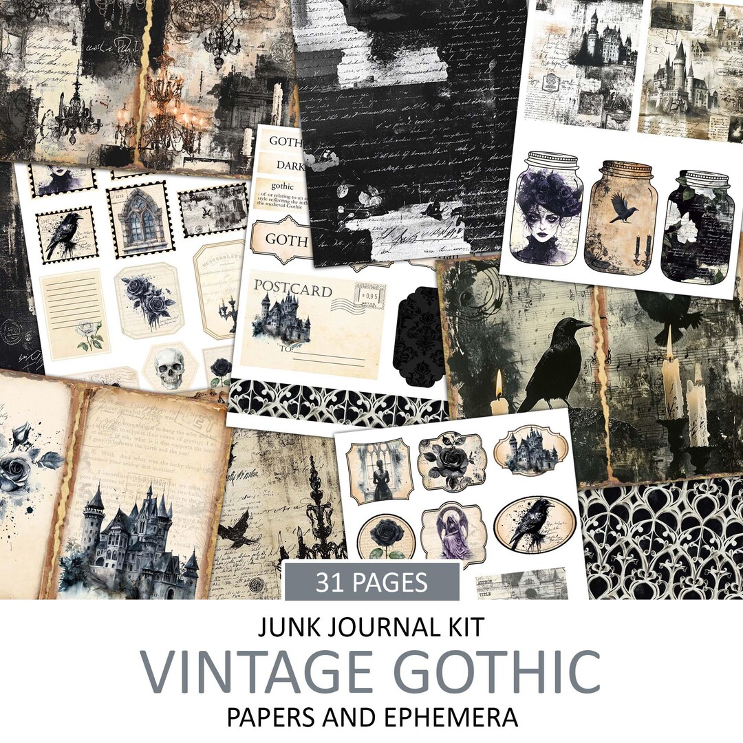 Vintage Gothic Junk Journal Kit, Goth Spooky, Victorian Ephemera ...