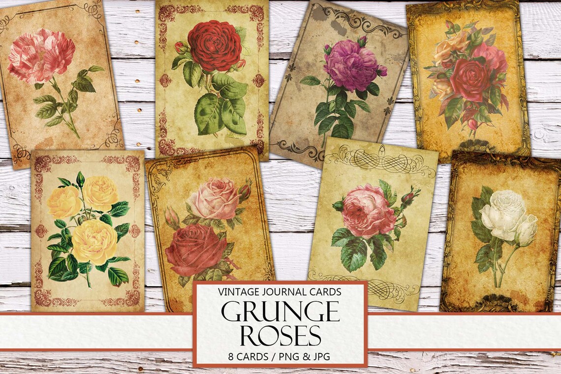 Printable Junk Journal Cards Grunge Flowers Distressed - Etsy