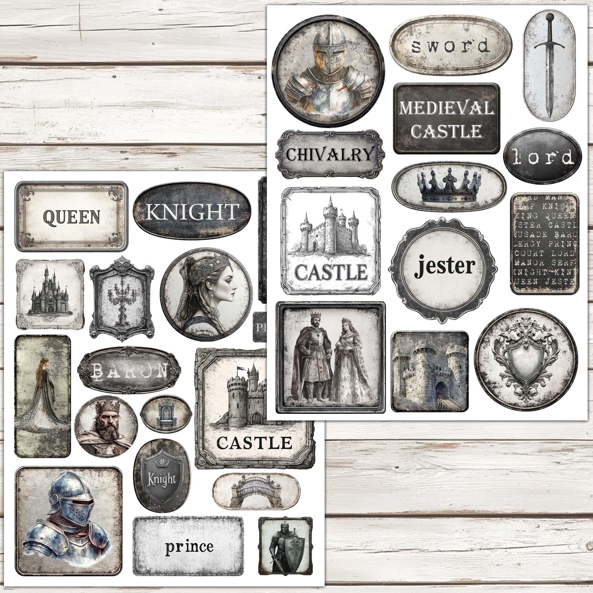Medieval Castle Ephemera Kit: Printable Scrapbook Labels (digital ...