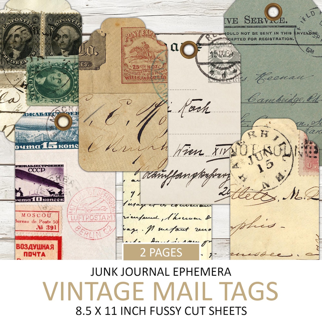 Vintage Mail Tags and Labels, Junk Journal Ephemera, Antique Cards, Old ...
