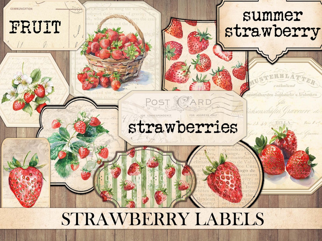 Vintage Strawberry Labels, Junk Journal Ephemera, Antique Cards ...
