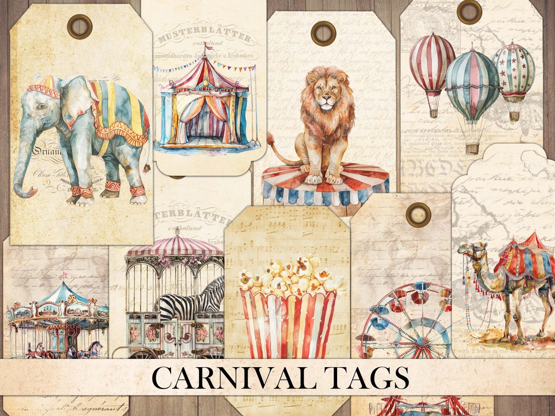 Vintage Carnival Tags, Junk Journal Ephemera, Antique Cards, Scrapbook ...