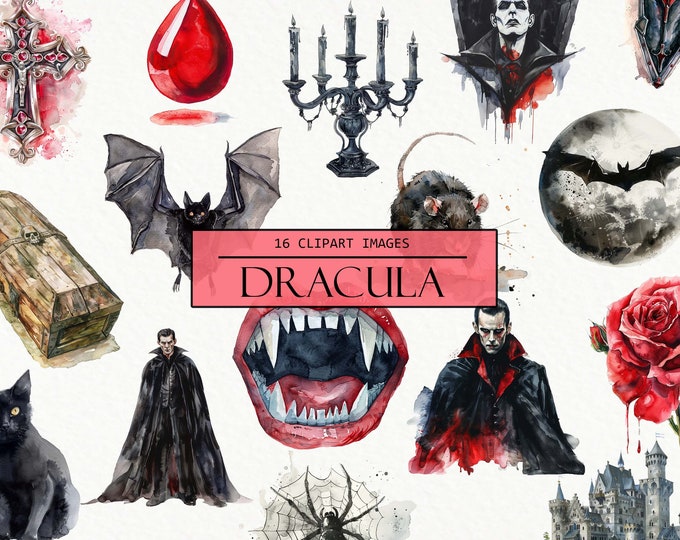 Dracula by Bram Stoker Halloween Watercolor Clipart Collection - Gothic ...