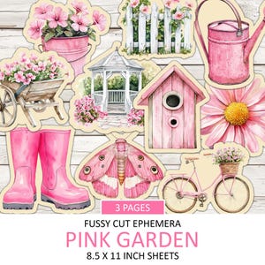 Watercolor Pink Garden Fussy Cuts: Junk Journal Ephemera (digital ...