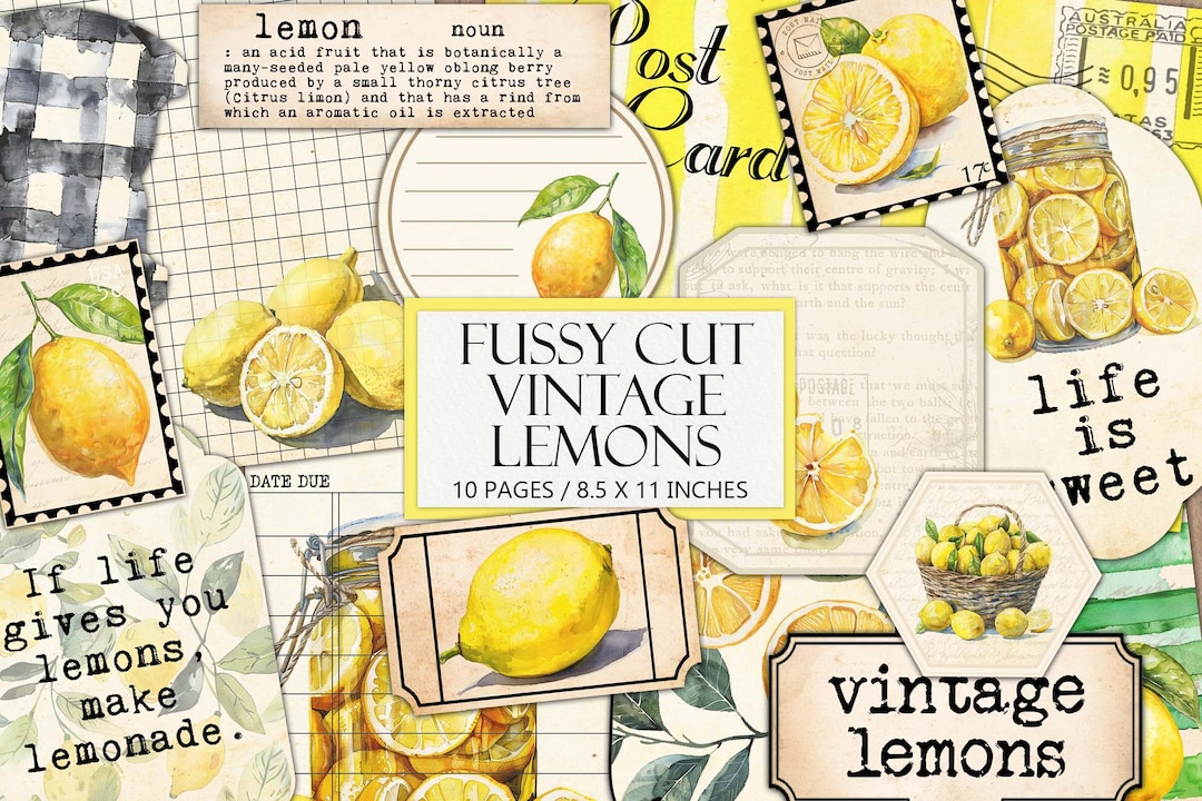 Printable Vintage Lemons Ephemera Kit, Antique Fruit Aesthetic, Fussy ...