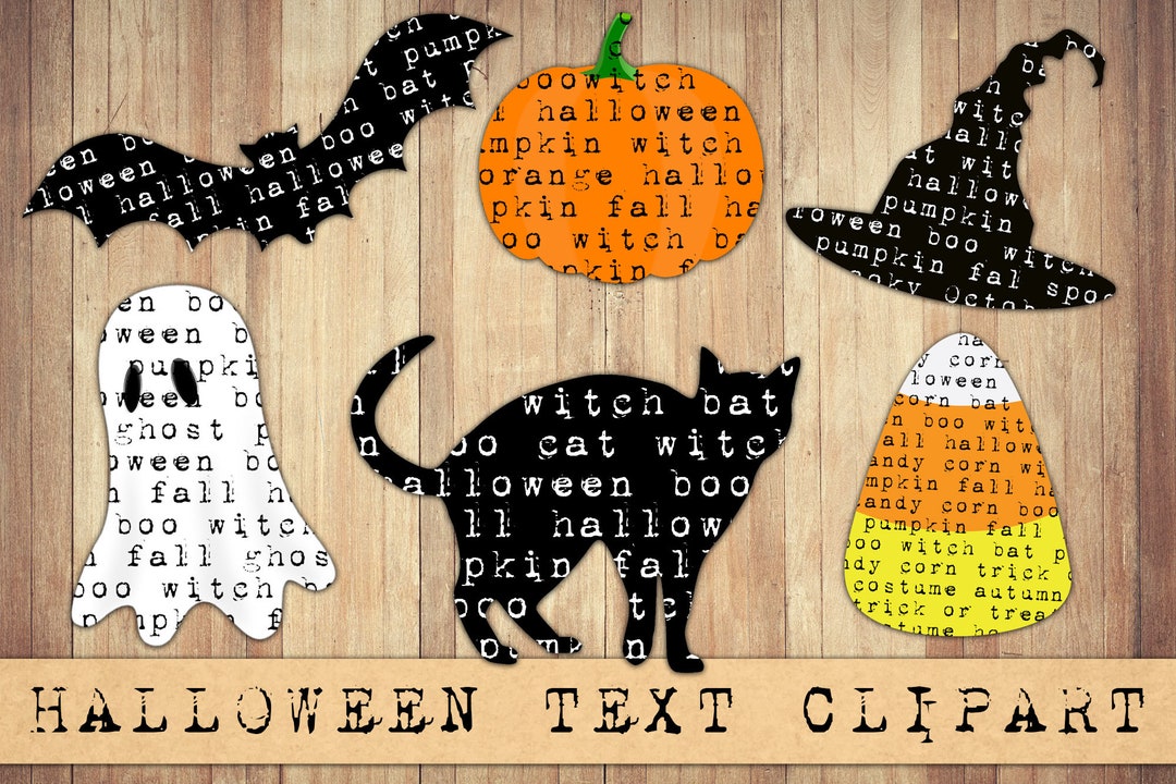 Halloween Text Clipart, Fall Digital Set, Stickers, Commercial Use ...
