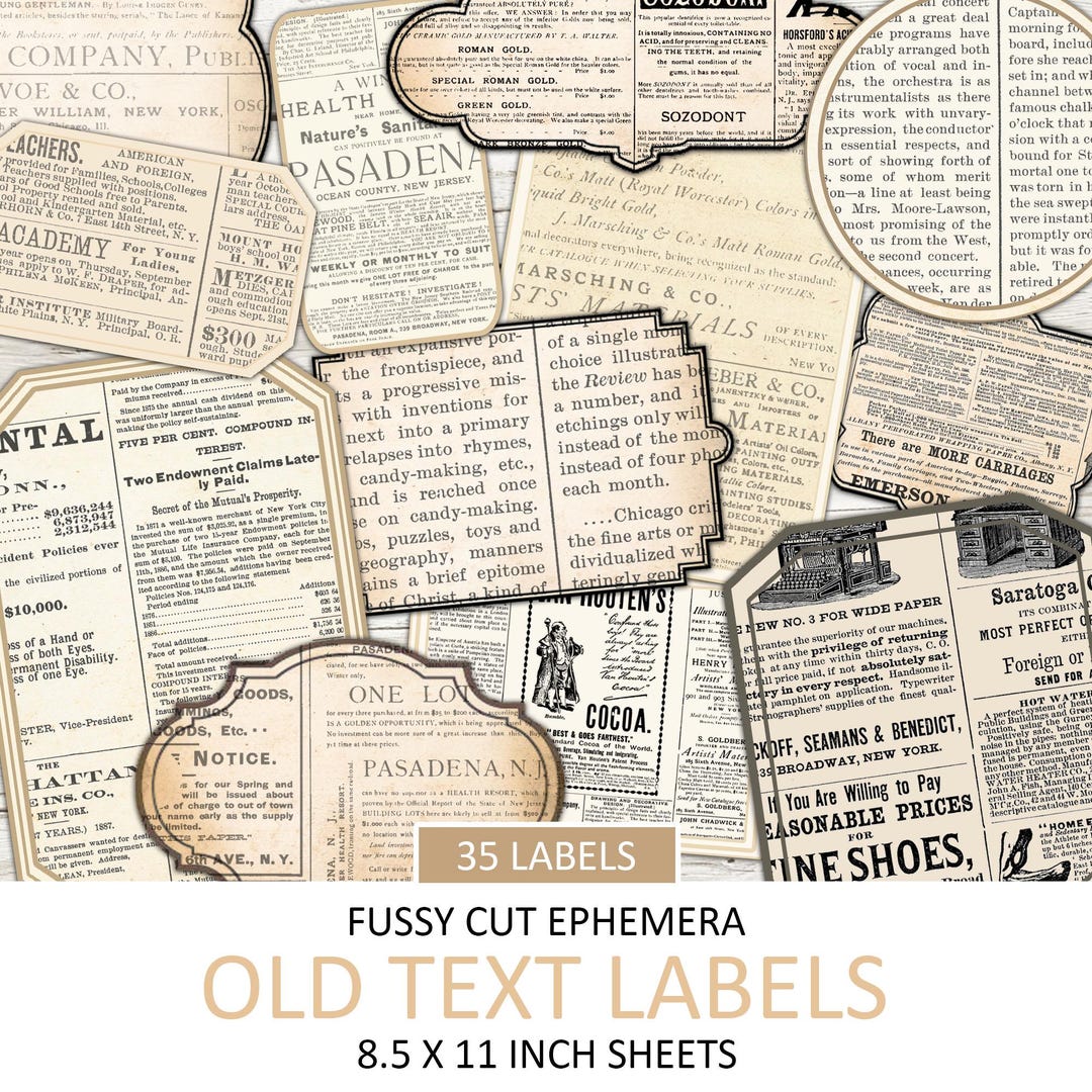 Vintage Newspaper Labels: Printable Junk Journal Ephemera (digital ...