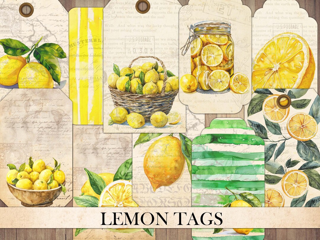 Vintage Lemon Tags: Watercolor Junk Journal Ephemera (instant Download ...