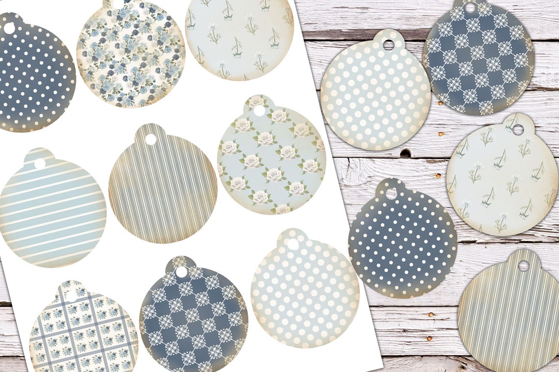 Printable Blue Garden Tags Shabby Chic Blue Fussy Cut Circle | Etsy