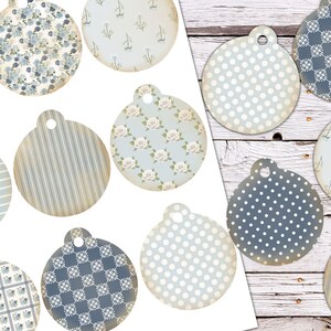 Printable Blue Garden Tags, Shabby Chic Blue, Fussy Cut Circle Tags ...