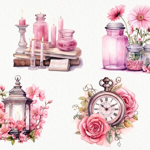 Watercolor Vintage Pink Clipart, Antique Object, Sticker and Planner ...
