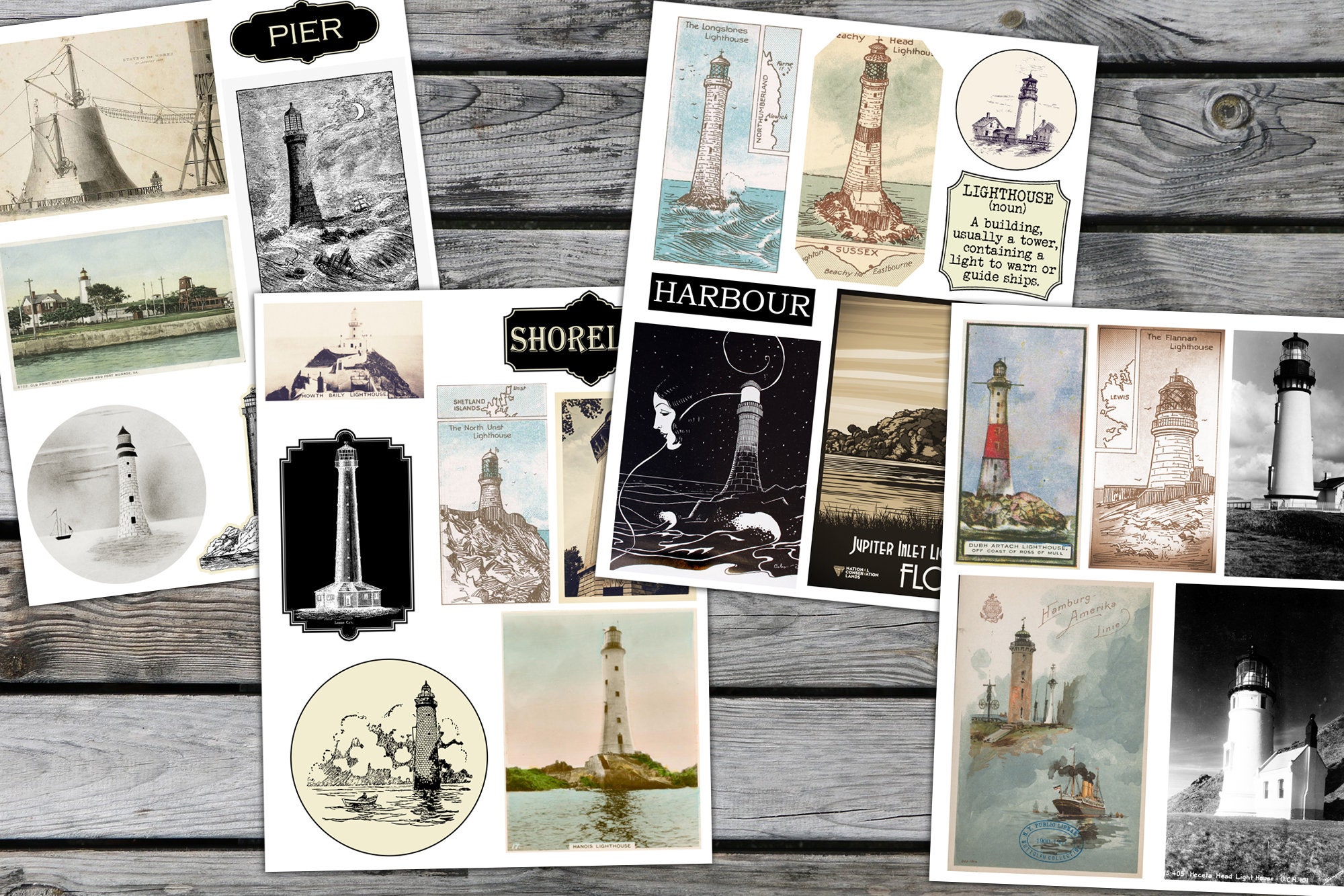 Printable Lighthouse Ephemera Kit Vintage Coastline Fussy - Etsy
