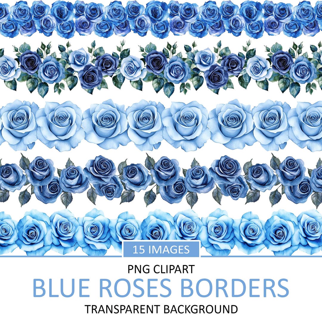 Seamless Blue Roses Border Clipart, Floral Design Decoration, Clip Art ...
