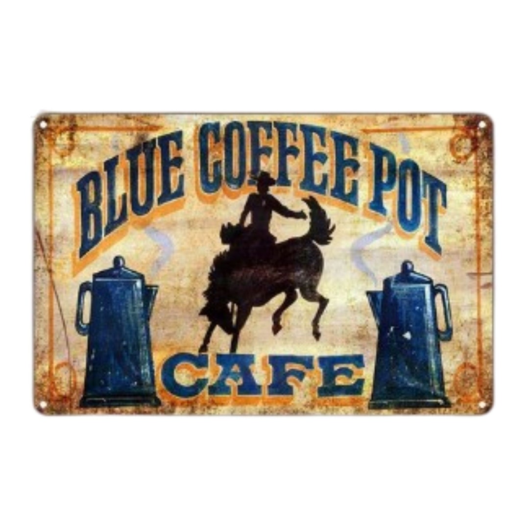 Blue Coffee Pot Tea Café Sign Metal Tin Sign Wall Decor Art Sign - Etsy