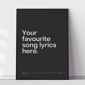 Personalised Song Lyrics Print Custom Lyrics Poster | Etsy