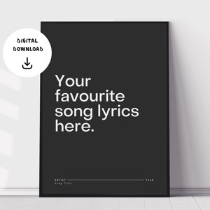 Personalised Song Lyrics Print, Custom Lyrics Poster, Favourite Song ...