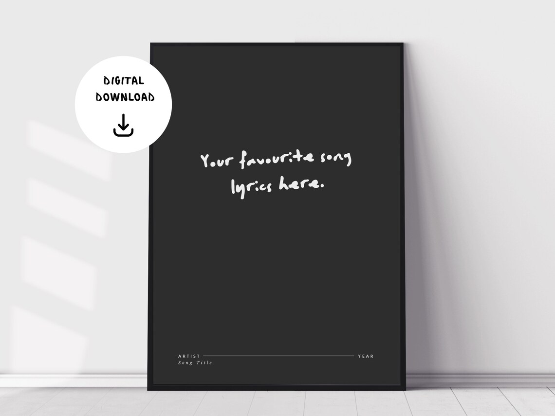 Personalised Song Lyrics Print, Custom Lyrics Poster, Favourite Song ...