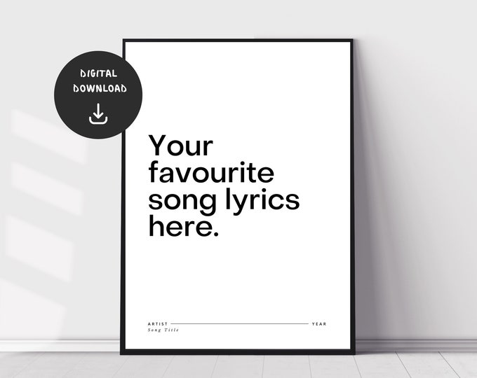 Personalised Song Lyrics Print, Custom Lyrics Poster, Favourite Song ...