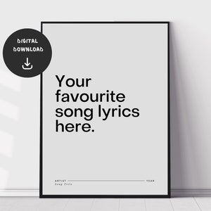 Personalised Song Lyrics Print, Custom Lyrics Poster, Favourite Song ...