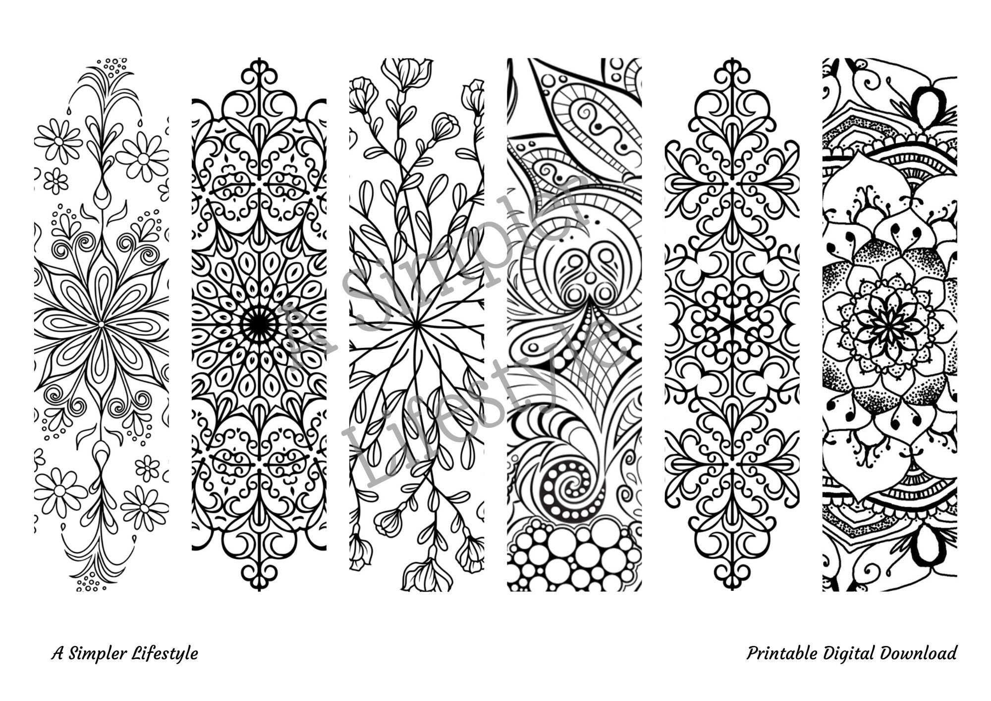 Printable Mandala Bookmarks, Black and White Colouring Bookmarks, 12 ...