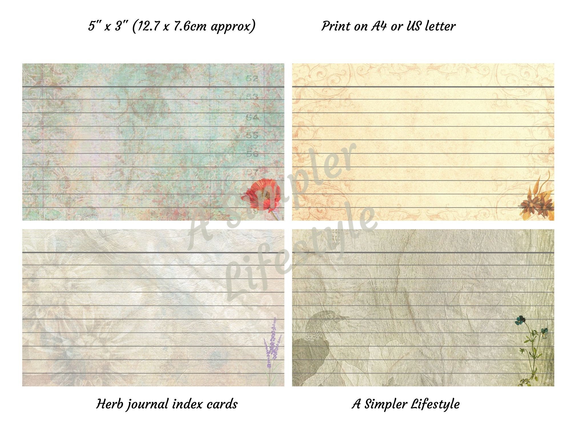 Printable Journal Index Cards, 3x5" Index Cards for Herb Journal ...