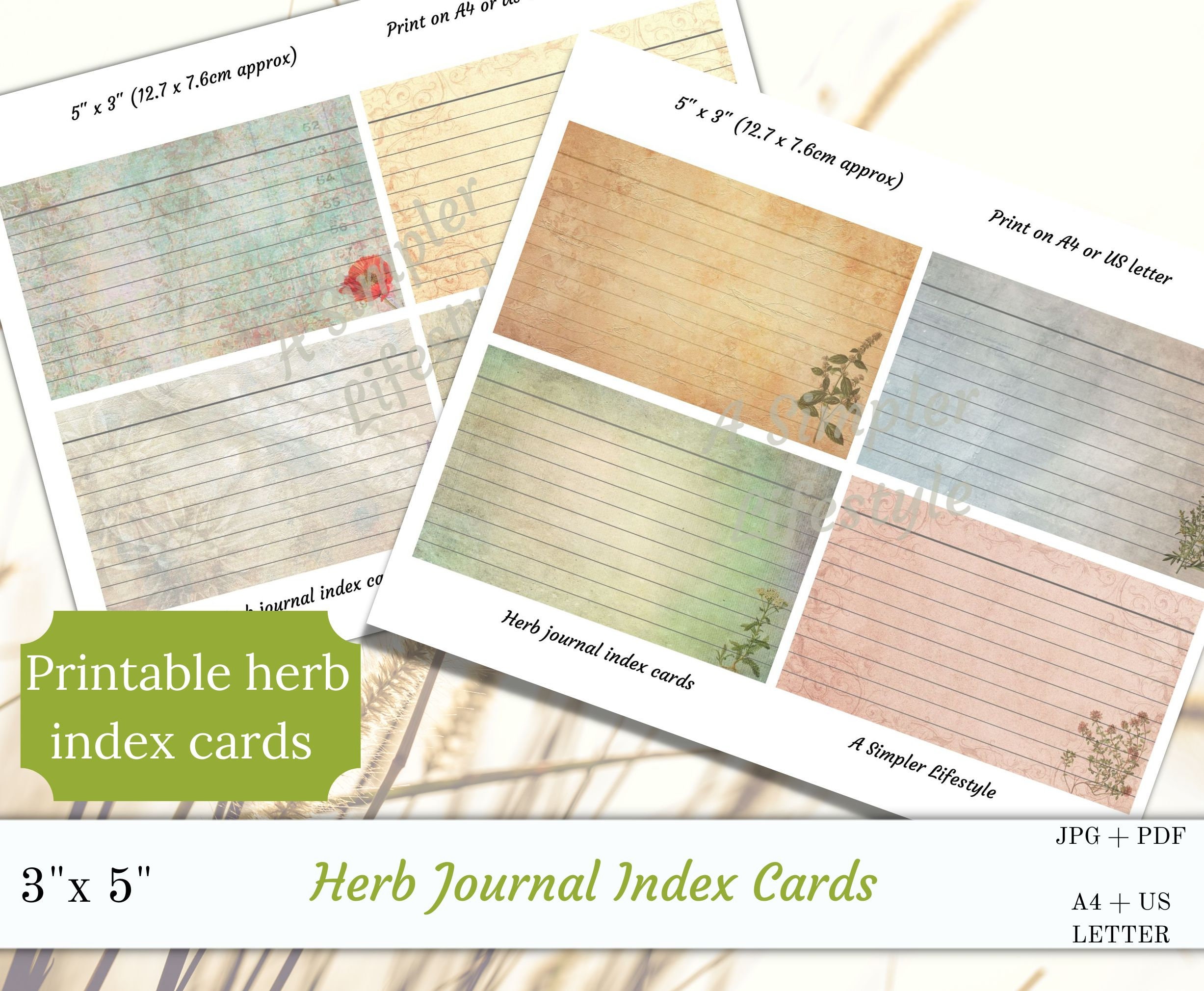 Printable Journal Index Cards, 3x5" Index Cards for Herb Journal ...