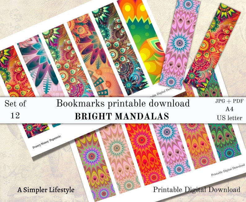 Printable Mandala Bookmarks Download, 12 Bookmarks on Collage Sheets ...
