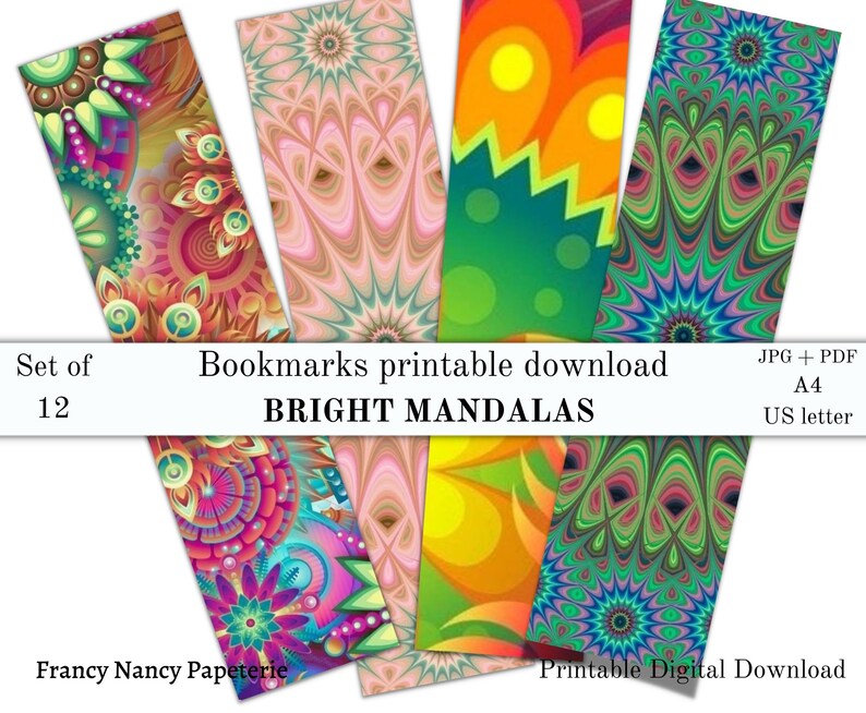 Printable Mandala Bookmarks Download, 12 Bookmarks on Collage Sheets ...