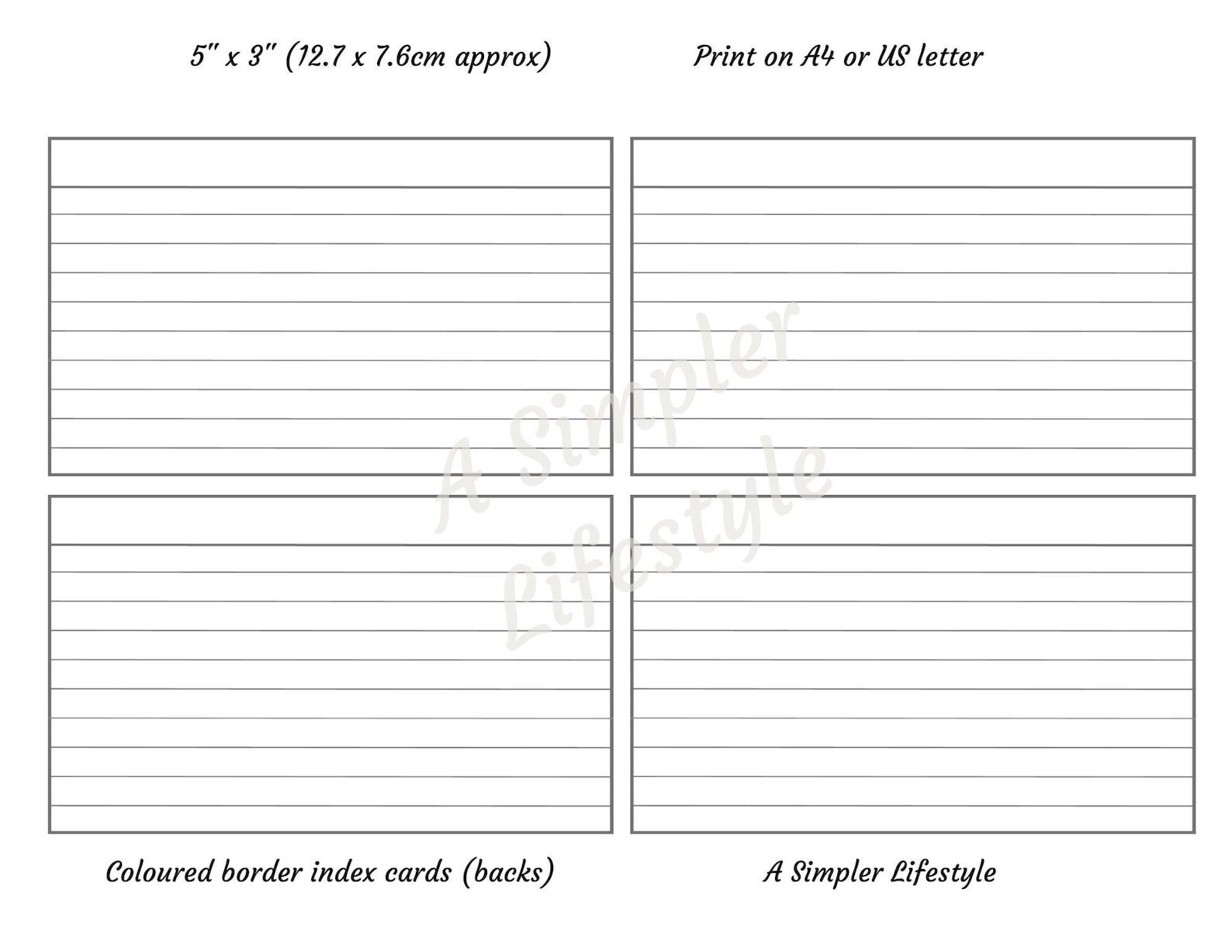 Printable Index Cards With Coloured Borders, 5x3 Organisation Cards ...