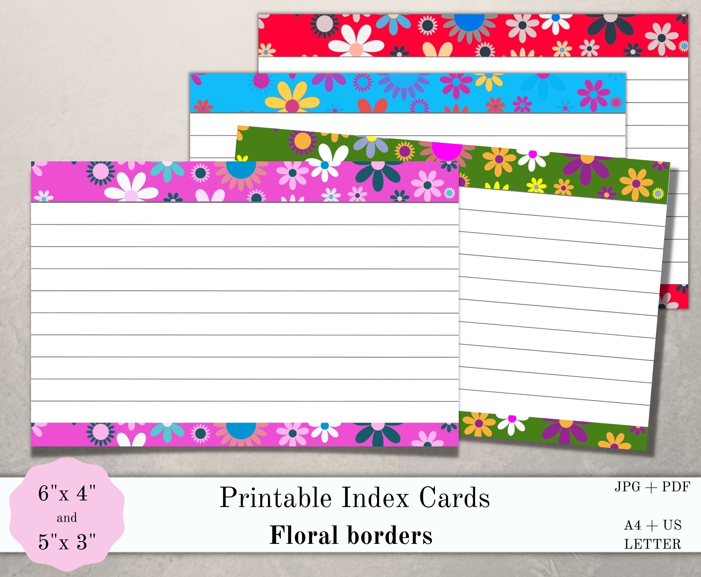 Index Cards Printable 6x4" and 5x3", Floral Border Task Cards, Set of 8 ...