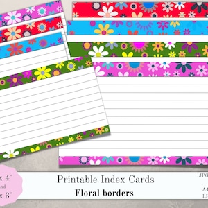 Index Cards Printable 6x4" and 5x3", Floral Border Task Cards, Set of 8 ...