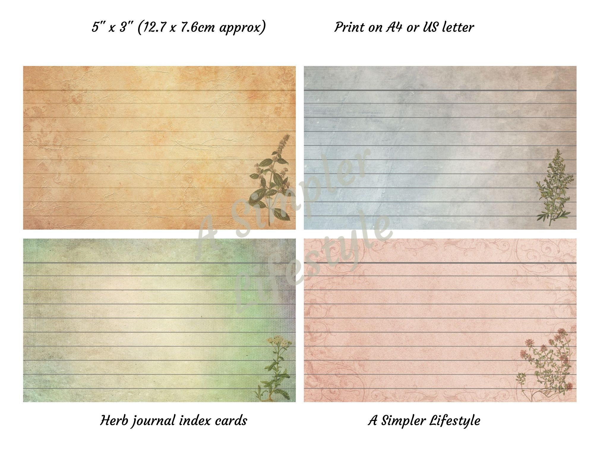 Printable Journal Index Cards, 3x5" Index Cards for Herb Journal ...