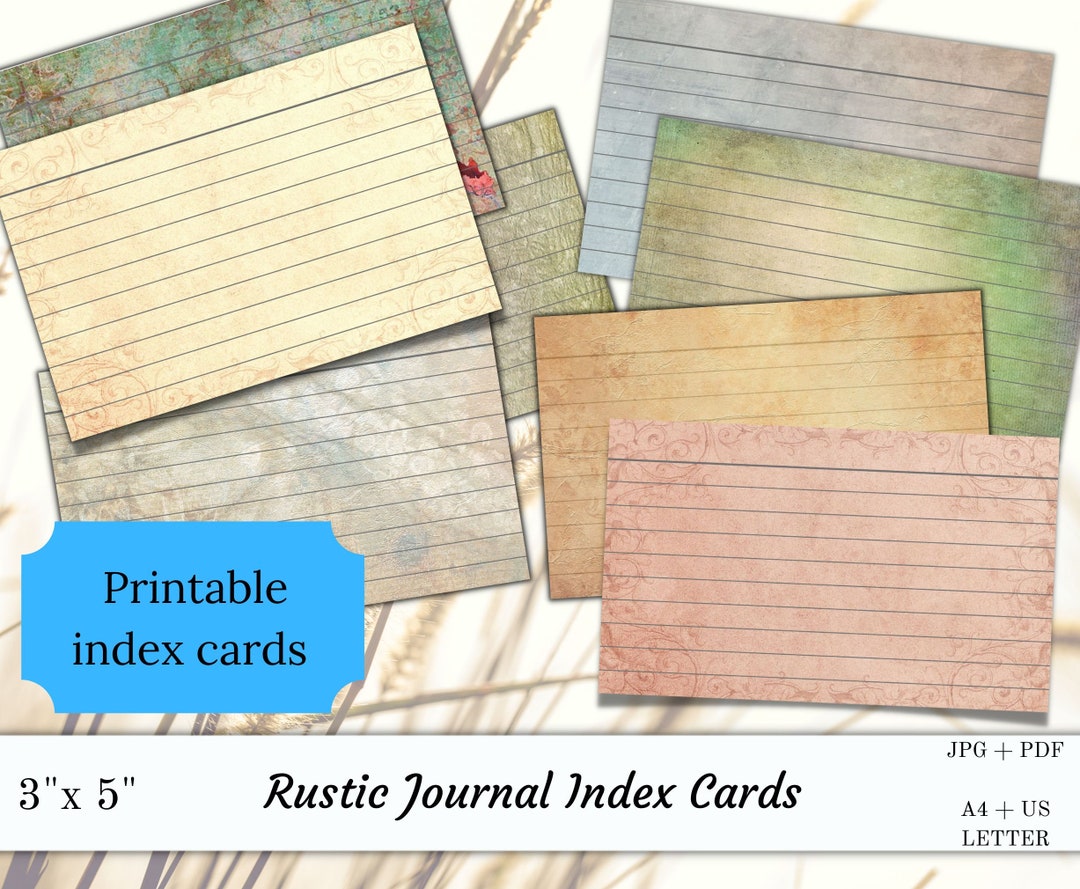 Printable Rustic Journal Index Cards, 3x5" Cards for Journals ...