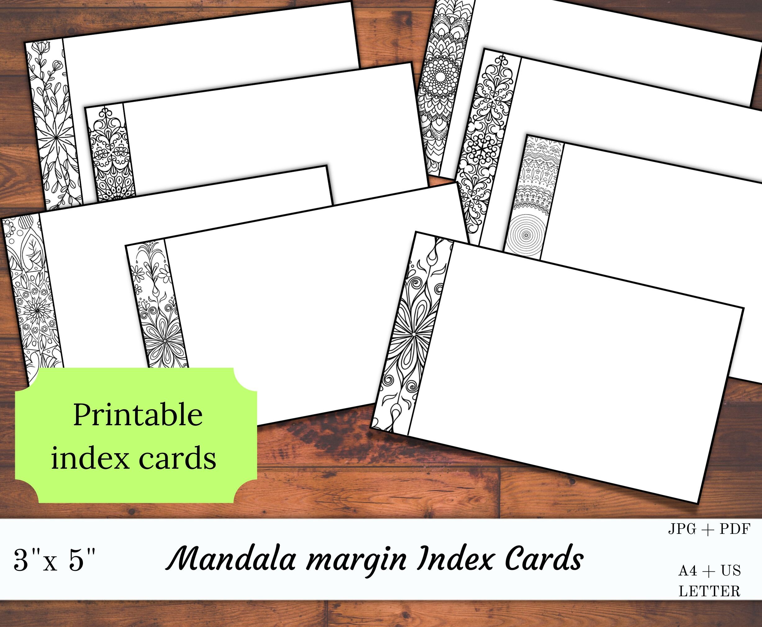 Index Cards Printable With Mandala Border, 3"x5" Index Cards for ...